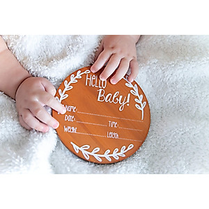 Nana's Little Angels Birth Announcement Sign 5 inch Cherry “Hello Baby” Newborn Baby Announcement Sign with White Paint Marker Wooden Disc Baby Announcement for Hospital Pictures & Photo Prop…