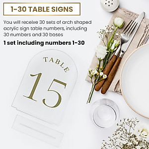Table Numbers for Wedding Reception - Transparent Acrylic with Gold Writing, (Set of 1-30) Elegant Table Number Holders