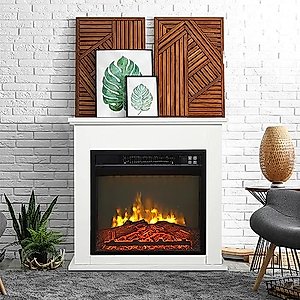 25 Inch 1400W Electric Fireplace Mantel Stove Heater, Portable Freestanding Space Heater with Overheating Safety Protection, Remote Control and Realistic Flames for Indoor & Outdoor（White）