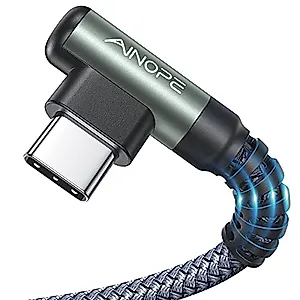 USB C Cable, [2-Pack, 6.6ft] 3.1A Type C Charger Fast Charging Cable Right Angle, Durable Nylon Braided USB C Charging Cable Compatible with Galaxy S10 S9 Plus S21, Note 10 9 LG, Type C Charger