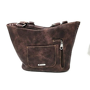 Concealed Carry Hobo Double Flat Strap Purse Wings Buckle with Matching Wallet (Dark Brown)