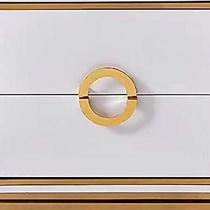 SJYDQ Bedside Table with Double Drawer Design, Stainless Steel Metal Plating Frame Simple Bedside Table, White