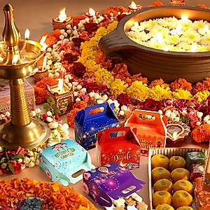 Kolldenn 24 Pcs Happy Diwali Party Favor Gift Boxes, Diwali Treat Boxes Indian Festival of Lights Gifts Gable Boxes Goodie Candy Snack Sugar Chocolate Gift Boxes for Diwali Party Decorations