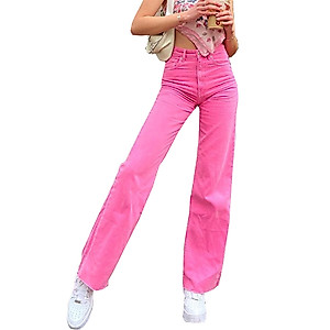 Vintage Jeans for Women Teen Girl High Waisted Relaxed Fit Straight Leg Baggy Boyfriend Jeans Pink