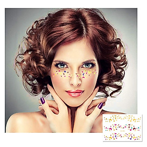 Konsait 7sheets Face Tattoo Sticker Metallic Temporary Transfer Tattoo Waterproof Face Jewel s for Women Girls Make Up Dancer Costume Parties, Shimmer Glitter Designs Gold Tattoos