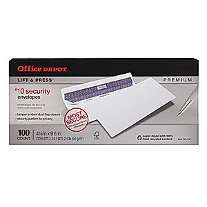 Office Depot Lift Press(TM) Premium Envelopes, 10 (4 1/8in. x 9 1/2in.), 100% Recycled, White, Pack Of 100, 76100