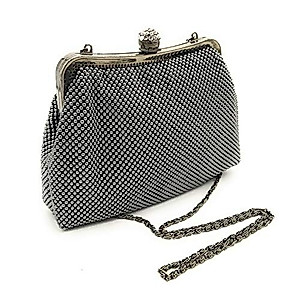 Women clutch small metal beaded mesh evening purse bag for Cocktail Party Prom Wedding Banquet (Gun Metal)