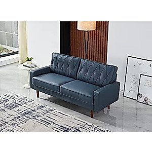 US Pride Furniture Modern Style Faux Leather 69.3’’ Wide with Round Tapered Legs Living Room Sofas, Blue