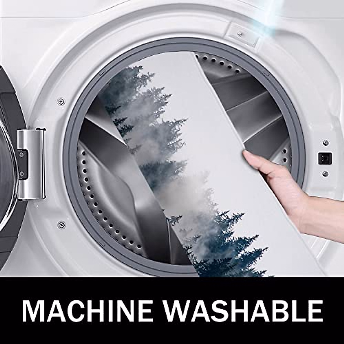 Welcome Doormat Nature Foggy Forest Green Misty Trees,Rubber Backing Kitchen Carpet Mountain Landscape Art,Durable Washable Entry Rugs for Bedroom Dining Room Front Door Decor 16x24In