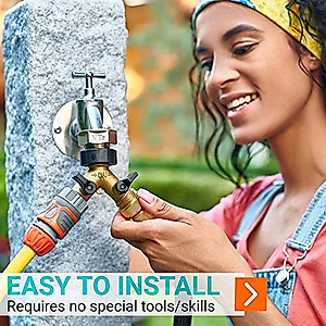 Hose Splitter 2 Way Heavy Duty - Garden Hose Splitter Brass - Water Hose Splitter with Comfortable Grip - Garden Y Hose Splitter 2 Way Metal Body for Outdoor and Indoor Use, Plus 3 Extra Washers