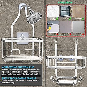 Bathroom Hanging Shower Caddy Over Shower Head, Shower Organizer, Shower Shelf, 3-layer Hanging Basket with 1 Adhesive Wall Hook Screws Stickers 2 Sucker, No Need to Perforat, Surface Plating