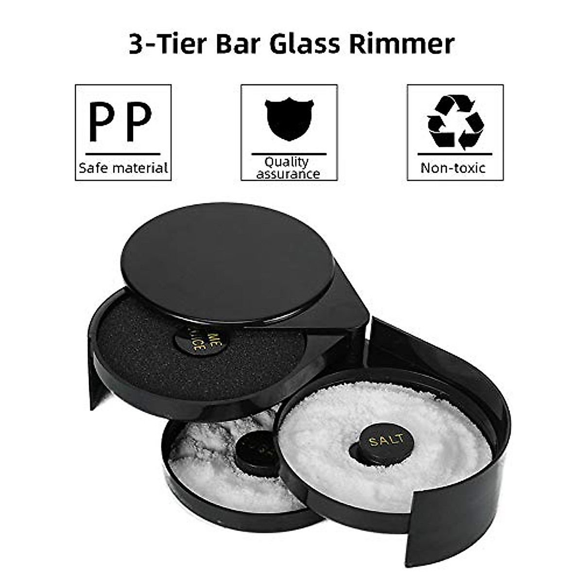 3 Tier Bar Glass Rimmer, Margarita Cocktail Salt and Sugar Glass Rimmer,Bartender tool(BLACK)