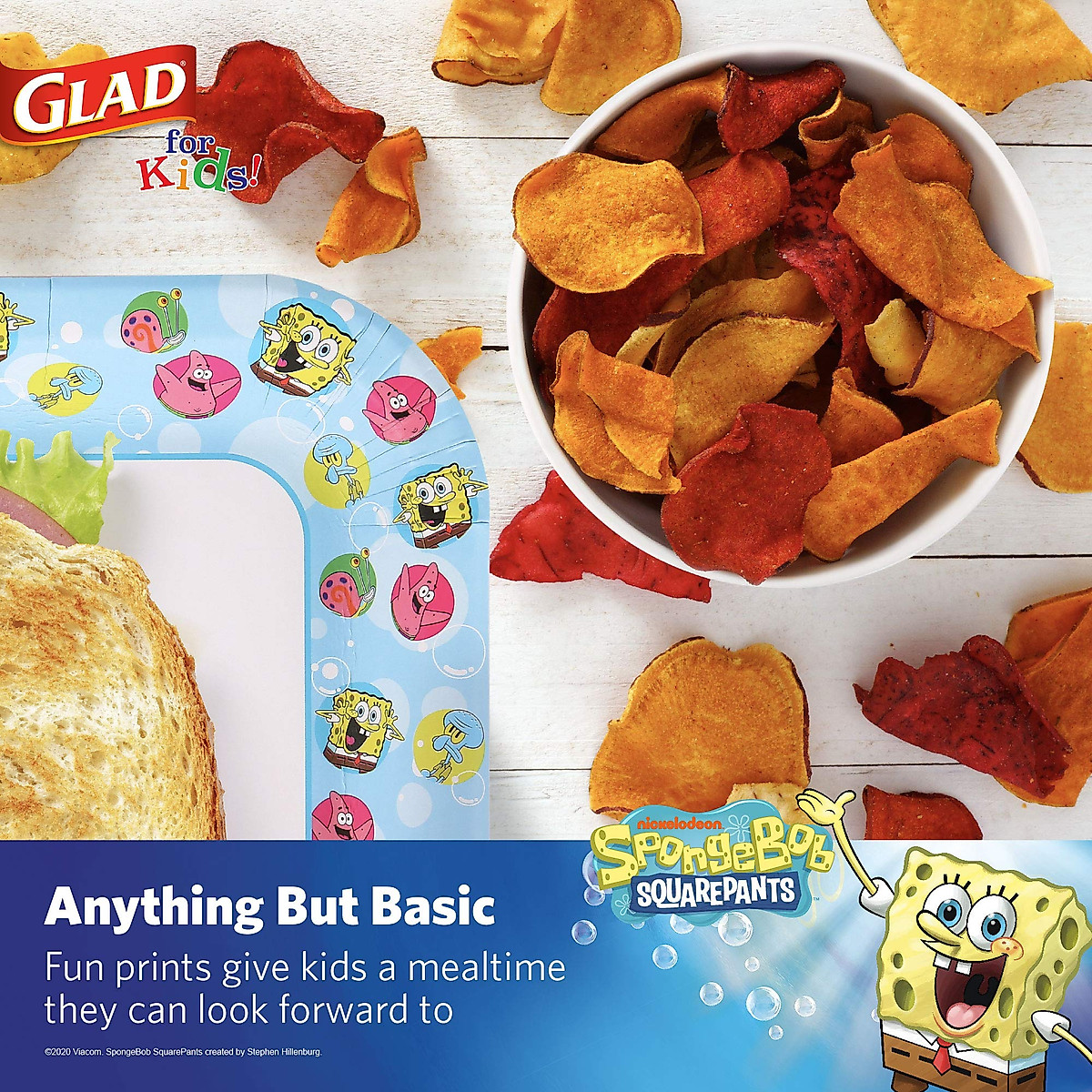 Glad for Kids SpongeBob SquarePants Paper Snack Bowls with Lids, 12oz | Heavy Duty Disposable Soak Proof Microwavable Paper Bowls for Kids and Adults, 20 Count