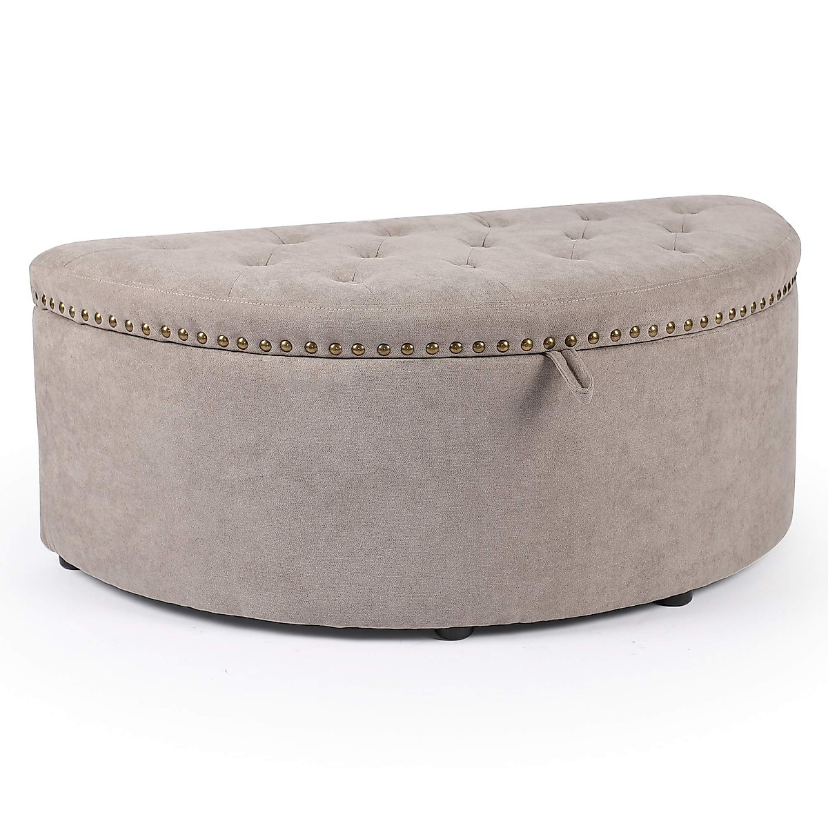 NOBPEINT Half Moon Modern Storage Ottoman Bench, Upholstered Bed End Bench Storage Chest, Gray