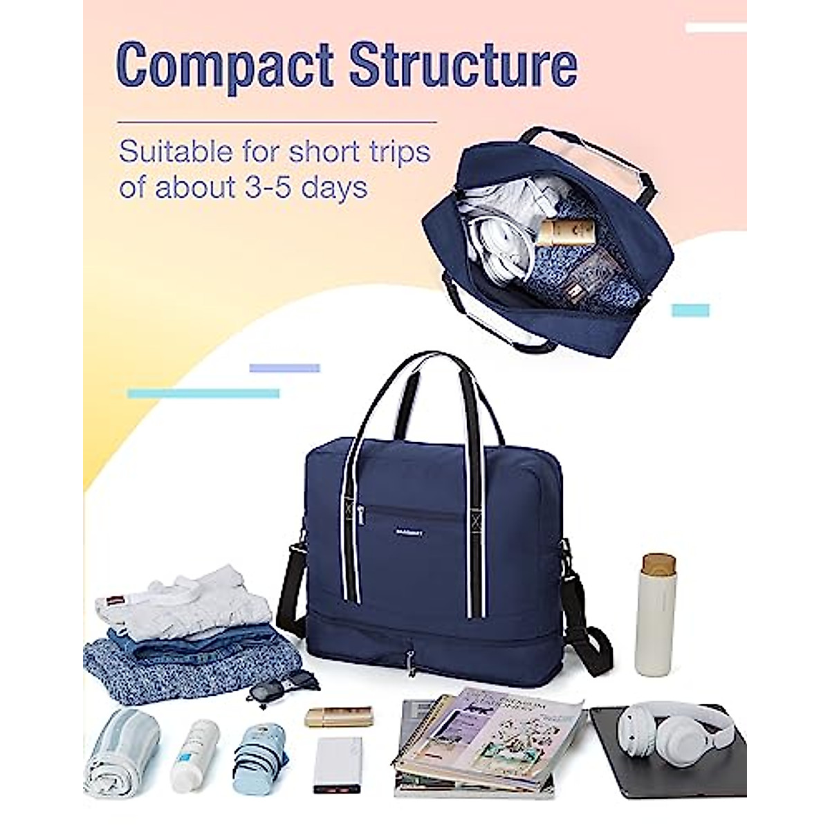 Foldable Duffle Bag for Travel, BAGSMART 31L Expandable Large Travel Bag for Women and Men, Weekender Overnight Bag Carry On Luggage for Travel Accessories(Black)