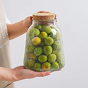 Piscepio Canister Glass Jars with Cork Lids Set of 3 in 38oz, 41oz & 56oz, Embossed wooden Stopper Glass Containers, Retro Design Decorative Kitchen Counter, Pantry Jars for Candy Cookie Food Storage