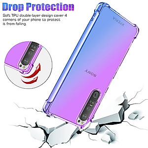Gufuwo Case for Sony Xperia 1 III/Xperia 1III 5G XQ-BC72 Cute Case Girls Women, Gradient Slim Anti Scratch Soft TPU Phone Cover Shockproof Protective Case for Sony Xperia 1 III (Purple/Blue)
