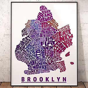 Brooklyn Neighborhood Map Print, signed print of my original hand drawn Brooklyn typography map art