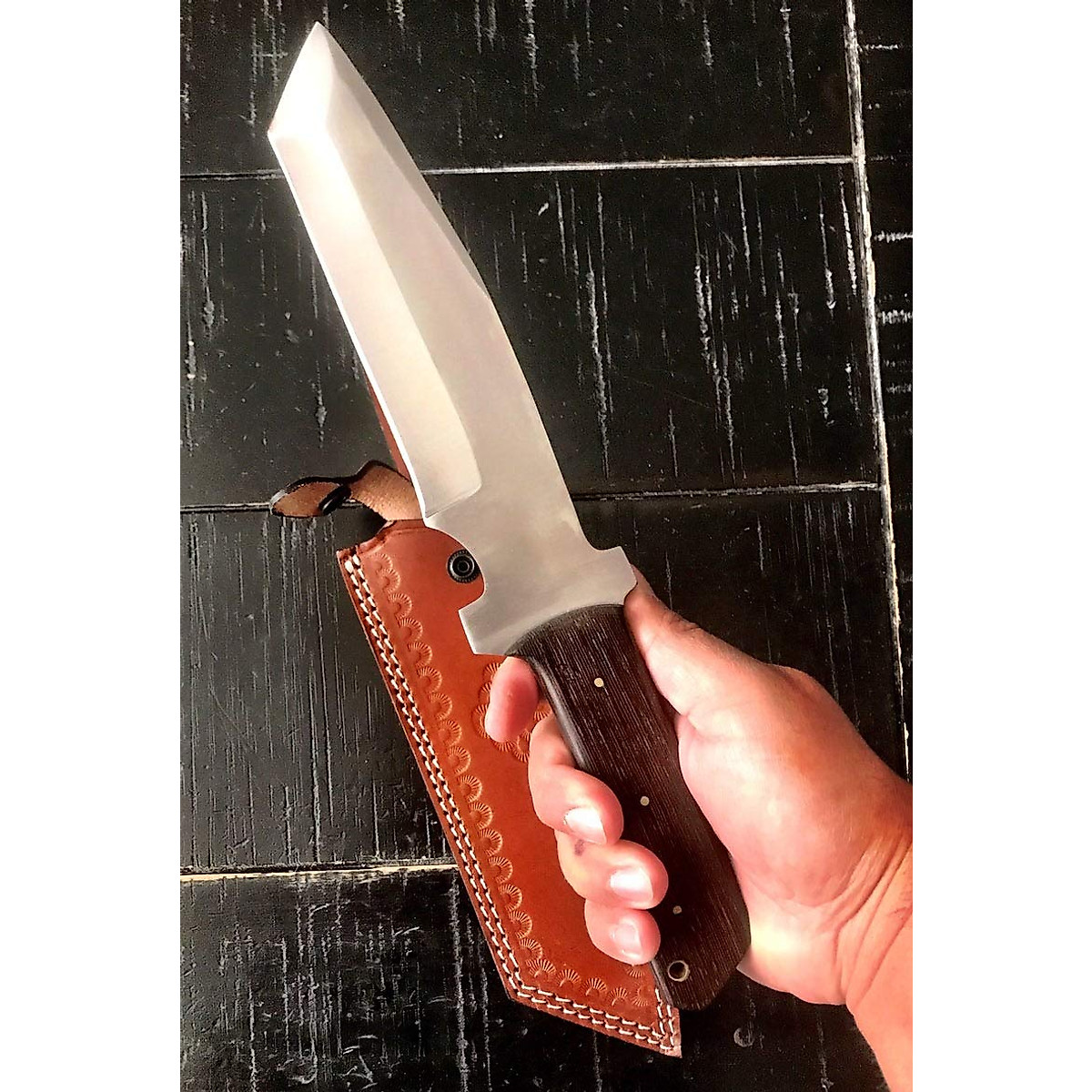 13" Tactical Knife 100% Hand Forged Full Tang Hunting Knife with Walnut Wood Handle D2 Steel Blade Perfect for Camping, Hunting, Indoor, Outdoor Activities