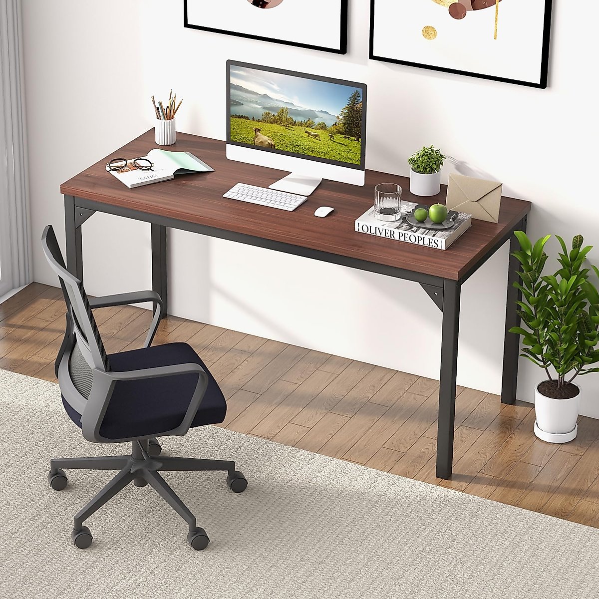 Tangkula Conference Table Set of 4, Rectangular Meeting Room Table with Large Tabletop & Heavy-Duty Metal Frame, Multifunctional Computer Desk for Home, Office, Conference Room