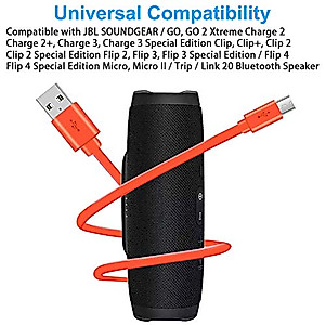 VOTY 2 Pack Replacement Micro USB Charger Flat Cable Cord,Fast Charging Power Supply Cable Line for JBL Speaker Logitech UE Boom GO Xtreme Charge Clip Flip 2 2+ 3 4 Pluse 3.3FT