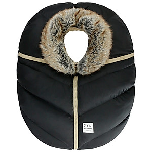 7AM Infant Car Seat Cover - Winter Puffy Cover with Center Zipper for Baby Boys & Girls, Lightweight, Windproof & Water-Repllent Outer Shell, Universal Fit for Infant Car Seat | (0-12M)