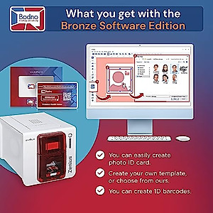 Evolis Zenius Single Sided ID Card Printer & Complete Supplies Package with Bodno Bronze Edition ID Software