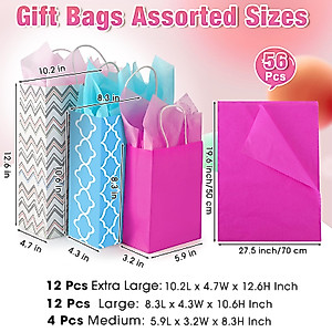 Tenceur 28 Pcs Gift Bags Assorted Sizes Bulk with 56 Tissues Papers Paper Gift Bags with Handles for Birthday Party Favor Various Occasions, 8.3 in Small, 10.6 in Medium, 12.6 in Large