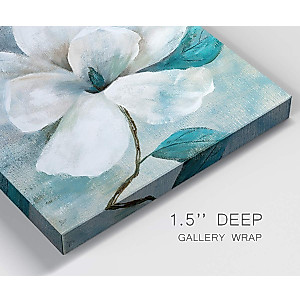Renditions Gallery Teal Magnolia I Wall Art, Premium Gallery Wrapped Canvas Decor, Ready to Hang, 32 in H x 32 in W, Made in America Print