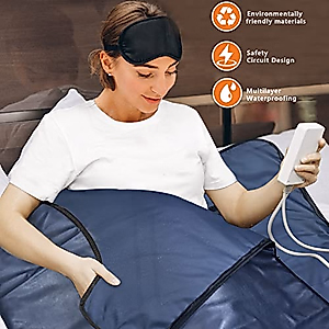 UTK Infrared Sauna Blanket, Portable Sauna Blanket for Home, Full Body & Mind Relax and Detoxify, Pain Relief, Sweat Fast, Updated Natrural Jade Stones & 850nm Bio-Photon, Deep Sleep, Blue(71''x71'')