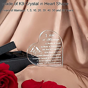 IFOLAINA 1 Year of Marriage Gift 1st Wedding Anniversary Crystal Heart Gift for Her Keepsake Decoration Gifts for Couple Him Her Husband Wife - 1 Year
