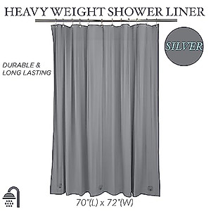 Bath Bliss Heavy Shower Curtain Liner, 12 Rust Resistant Metal Grommets, 3 Weighted Magnet Hem, Silver