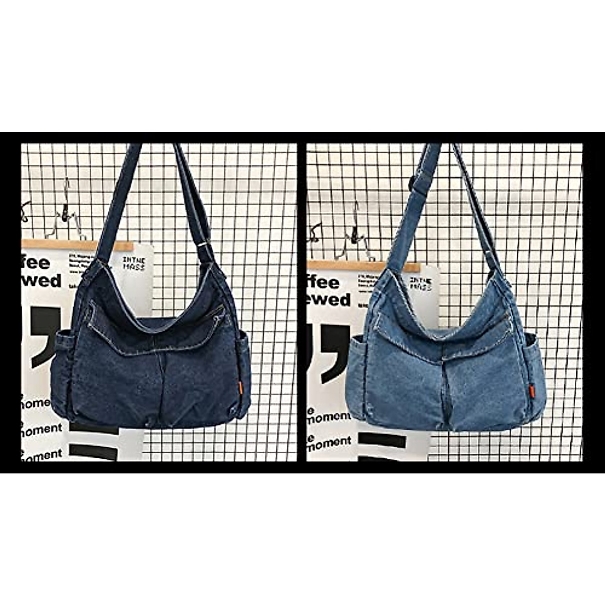 Single Color Denim Canvas Handbag Cross Body Shoulder Purse Bag Tote-Handbag with Pockets Daily Use Large Capacity for Women