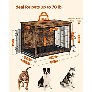 FEANDREA Dog Crate Furniture, Side End Table, Modern Kennel for Dogs Indoor up to 70 lb, Heavy-Duty Dog Cage with Multi-Purpose Removable Tray, Double-Door Dog House, Rustic Brown UPFC003X01