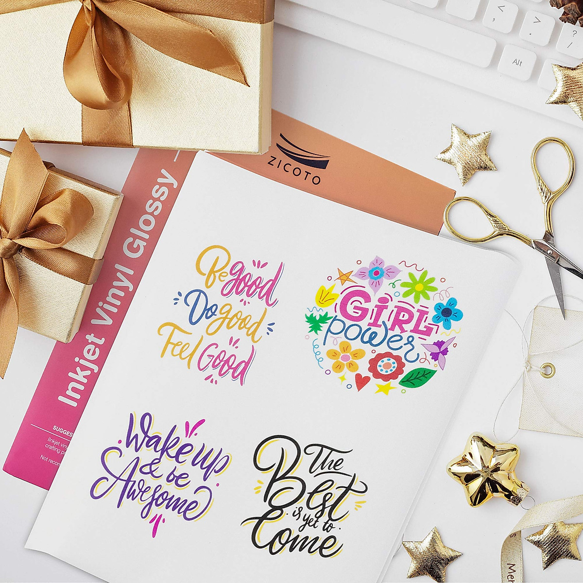 Premium Printable Vinyl Sticker Paper for Your Inkjet Or Laser Printer - 15 Glossy White Waterproof Decal Paper Sheets - Dries Quickly and Holds Ink Beautifully