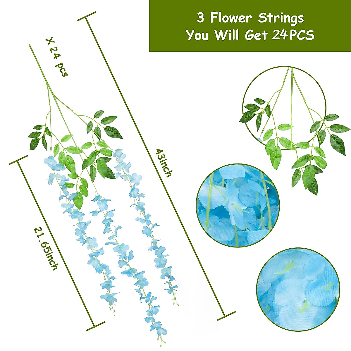 FOEVAFLO Artificial Wisteria Flowers Garland, Hanging Vines with Flowers for Wedding Arch, Party, Wall Backdrop Decor, 7.2ft/pcs (4pcs, White)