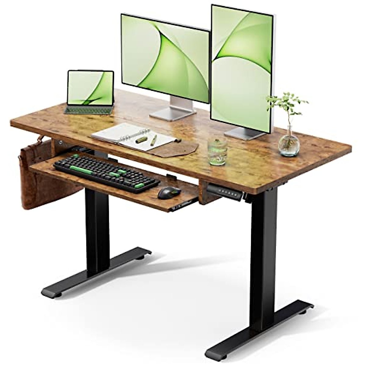 Marsail Standing Desk Adjustable Height with Extra Large Keyboard Tray, Electic Adjustable Desk with 4 Memory Presets Cable Management 2 Storage Hooks, Sit Stand Up Desk for Home Office, 48Inch,Rustic