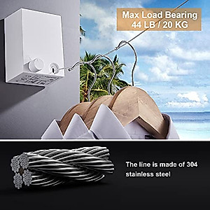 ANIMORE Retractable Clothesline,Adjustable Tightness,13.8 Ft Clothes Line Retracting Indoor & Heavy Duty for Drying Laundry line Outdoor,Wall Mounted Stainless Steel Drying Line for Balcony,Bathroom