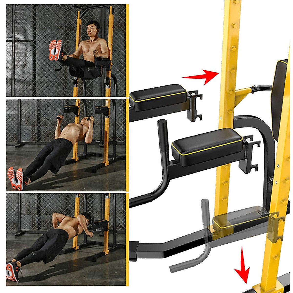 ZENOVA Power Tower Pull Up Bar Station, Pull Up Tower Dip Station for Home Fitness Exercise,Multi-Function Workout Equipment Squat Rack (Yellow)