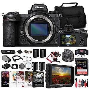 Nikon Z7 II Mirrorless Camera (1653) + 4K Monitor + 64GB Memory Card + Bag + 3 x EN-EL15c Battery + Card Reader + LED Light + Corel Photo Software + Rode Compact Mic + Flex Tripod + More (Renewed)