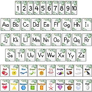 56 Pieces Alphabet and Number Bulletin Board Set Manuscript Bulletin Board Cards Educational Preschool Cards Eucalyptus Colors Shapes Early Childhood Education Posters for Kids Classroom Decoration