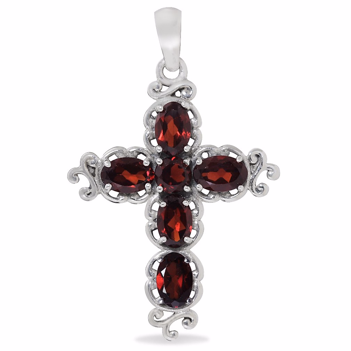 Silvershake 3.31ct. Natural Garnet White Gold Plated 925 Sterling Silver Victorian Cross Pendant
