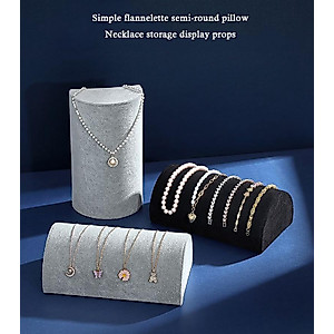 Dreamhousey 2 Pack of Flannel semi-round pillow jewelry display stand, Chain necklace bracelet pendant holder jewelry store counter display props for selling (2, black)