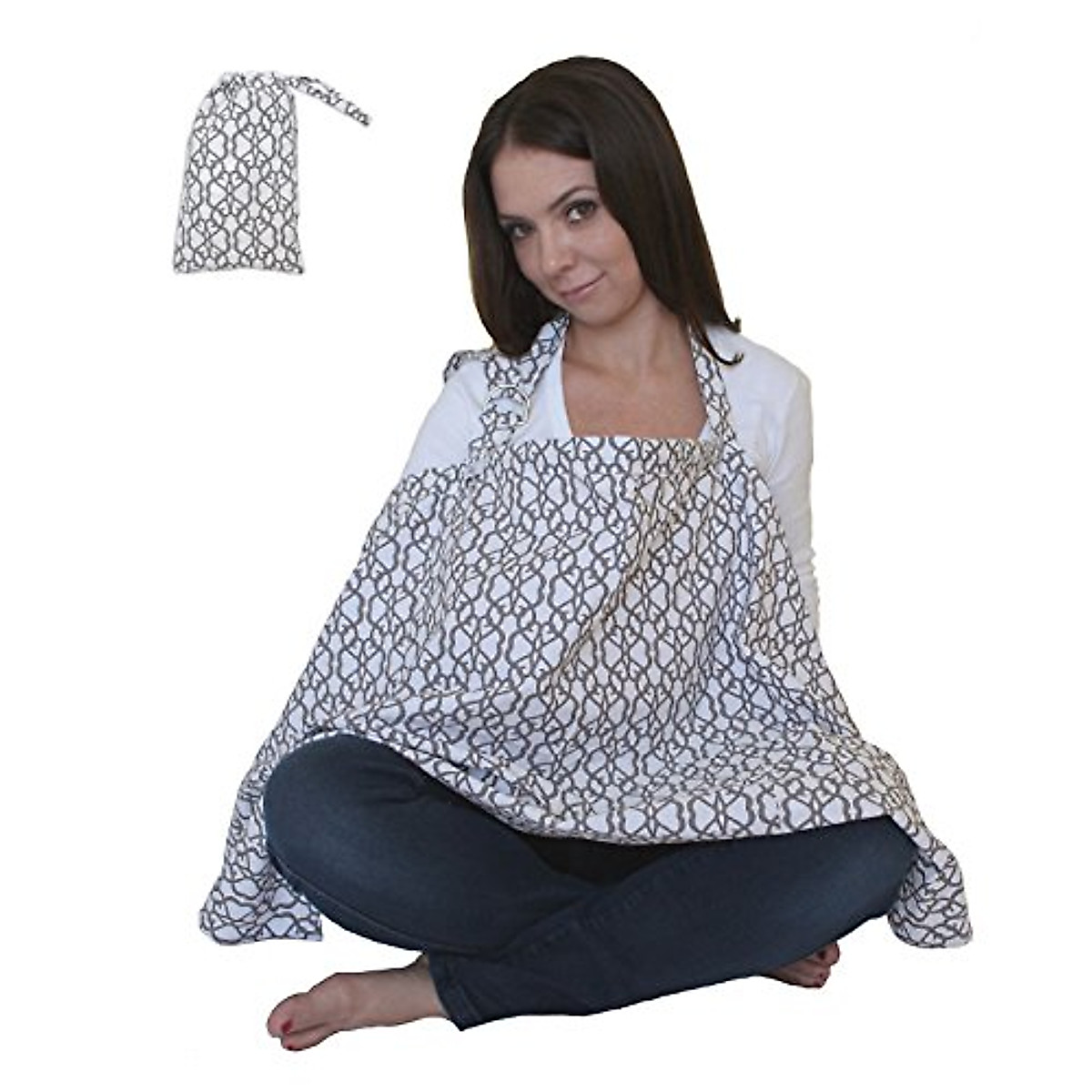 LK Baby Nursing Cover for Breastfeeding Privacy Soft 100% Cotton in Grey White