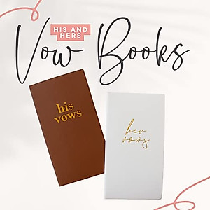Vow Books, His and Hers Wedding Vow Books, Vow Renewal — Set of 2 Wedding Notebook with 16 Pages — 6.9” x 3.8” PU Leather Booklet Wedding Keepsake (Brown)