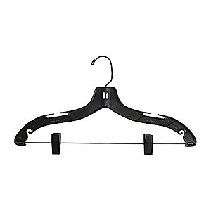 NAHANCO 2500PCBHHU Plastic Suit Hangers, Heavy Weight, Black Hook with Plastic Clips, Home Use, 17", Black (Pack of 25)