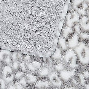 Amazon Basics Fuzzy Faux Fur Sherpa Blanket, Full/Queen, 90"x92" - Gray Snow Leopard