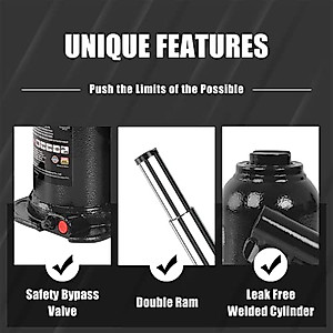 Torin 2 Ton (4,000 LBs) Double Ram Welded Bottle Jack for Car Auto Repair and House Lift, Black, ATH80202XB