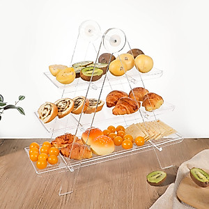 Koluti 3 Tier Serving Tray Stand, Solid Acrylic Rectangle Platter Display for Party, Foldable Three Tiered Plant Stand Board Ladder Shelf Decor, Detachable Trays Cupcake Fruit Food Plant Countertop