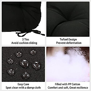 Magpie Fabrics Patio Tufted Seat Cushions 19"x19" with Ties, 2 Pack, U-Shape Waterproof Outdoor/Indoor Chair Pads for Garden Dining Office, Tatami Floor Pillow Meditation(Black Solid)